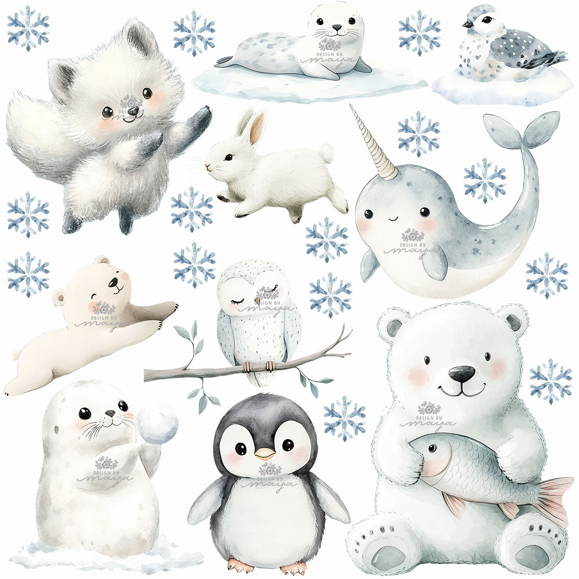 Arctic Animal Friends - Fabric Nursery Wall Art Decals – DesignByMaya