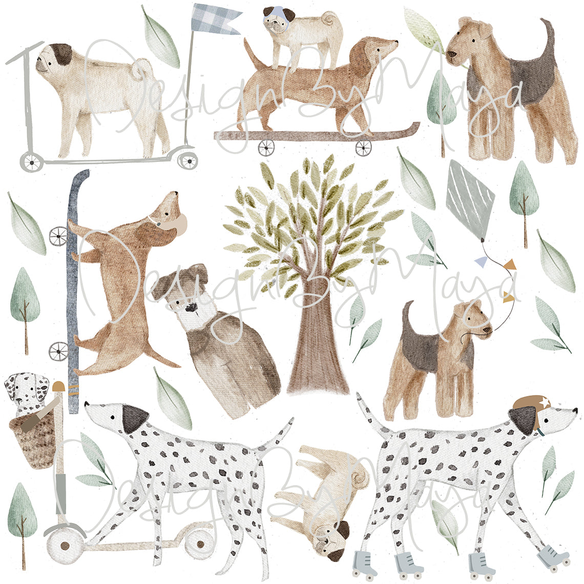 Watercolor Dogs wall decals - Fabric Nursery Wall Art Decals – DesignByMaya
